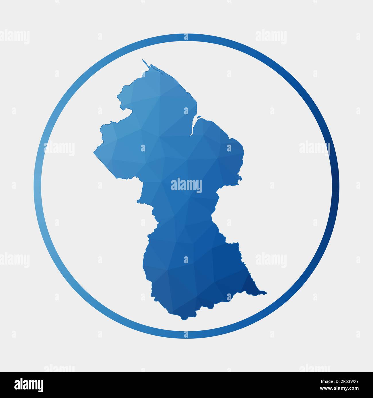 Guyana icon. Polygonal map of the country in gradient ring. Round low poly Guyana sign. Vector ...