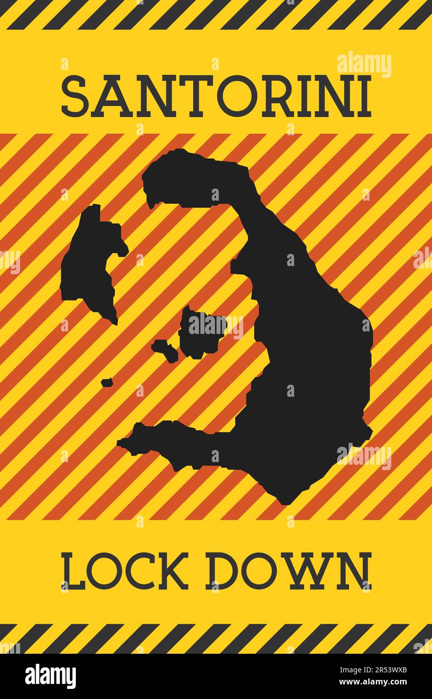 Santorini Lock Down Sign. Yellow island pandemic danger icon. Vector ...