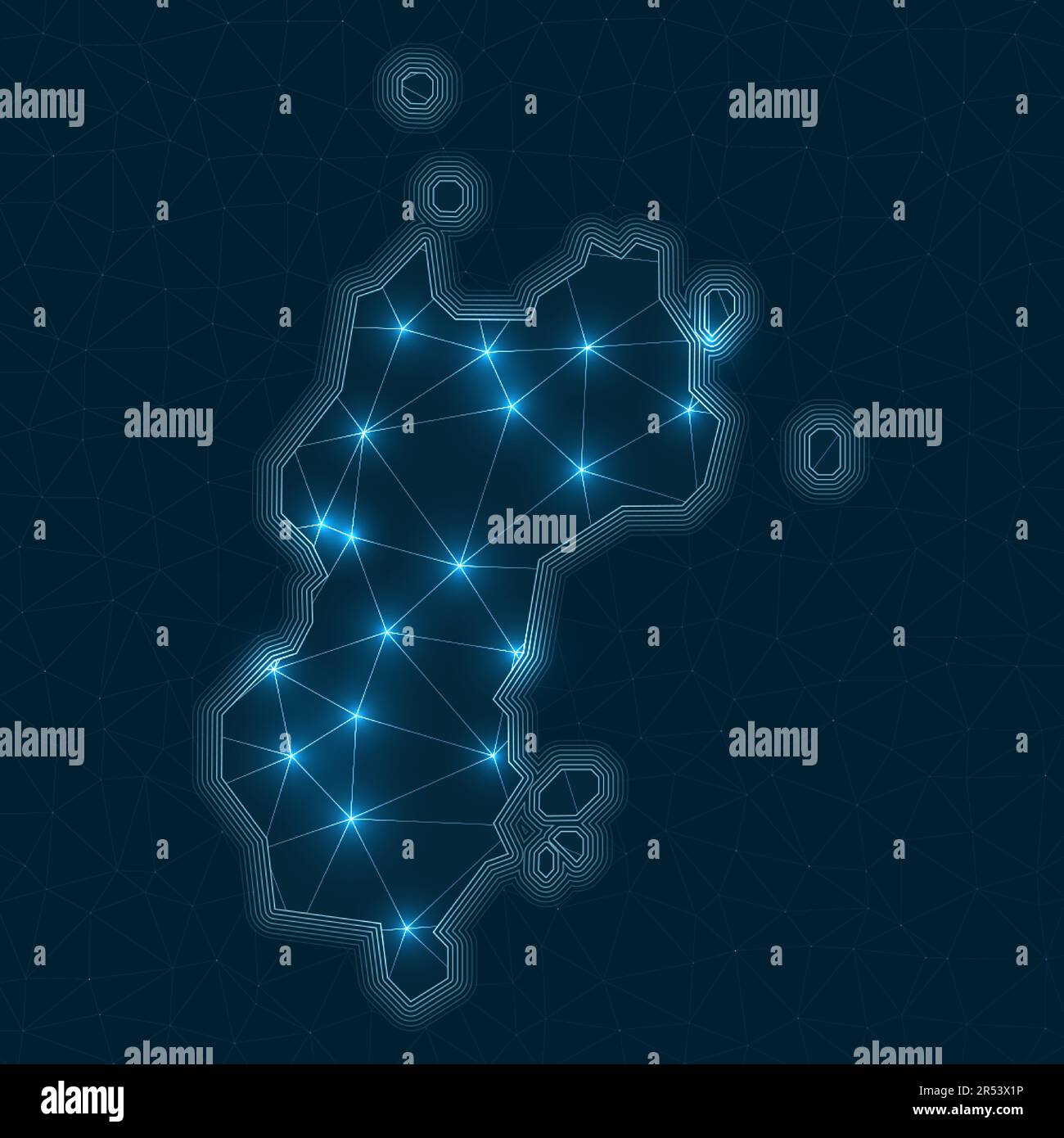 Mustique network map. Abstract geometric map of the island. Digital ...