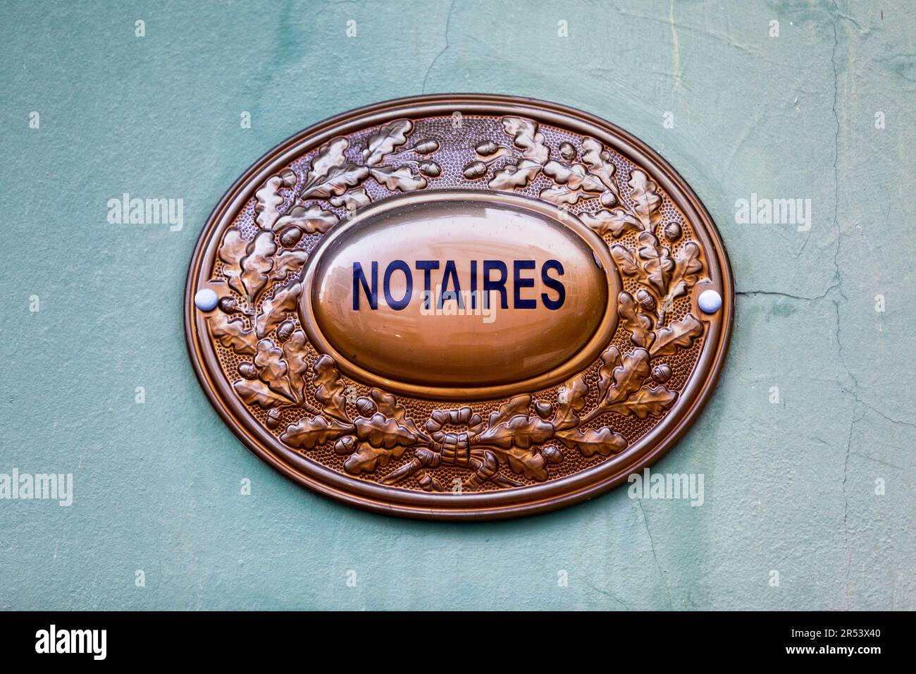 Outdoor sign indicating that a Notaire (french for notary) is ...