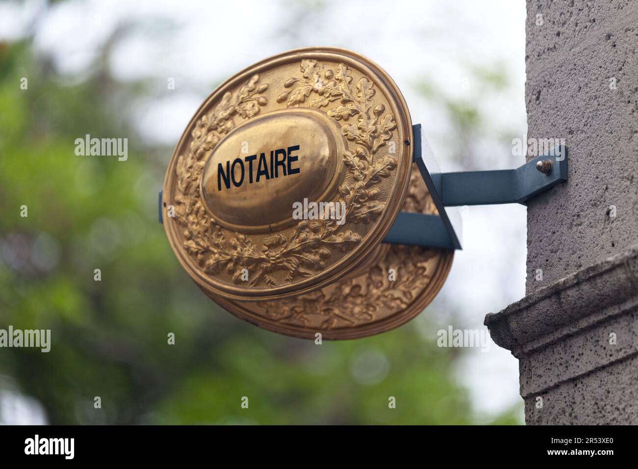 Outdoor sign indicating that a Notaire (french for notary) is ...