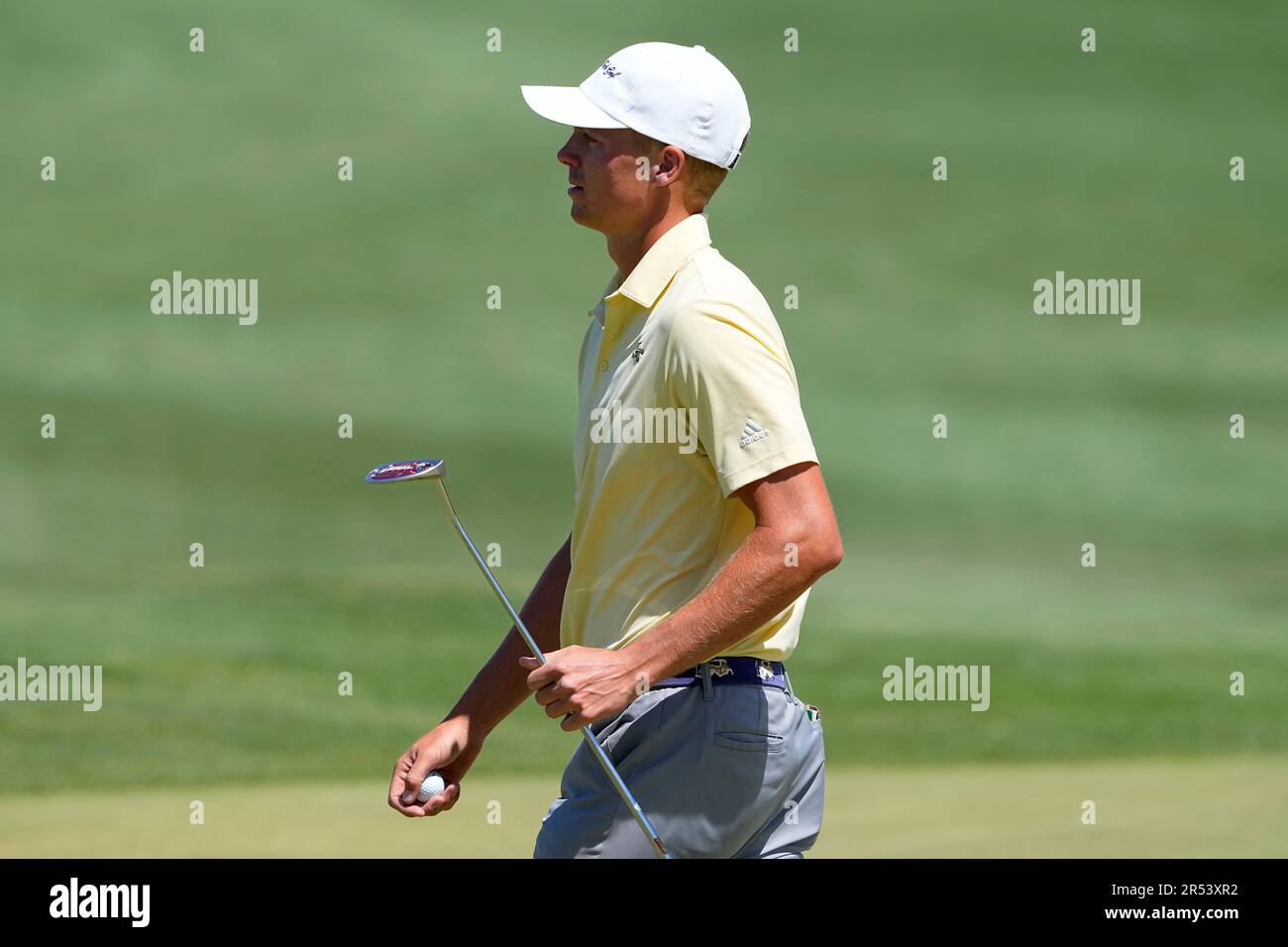 Georgia Tech golfer Connor Howe walks off the second green during the ...