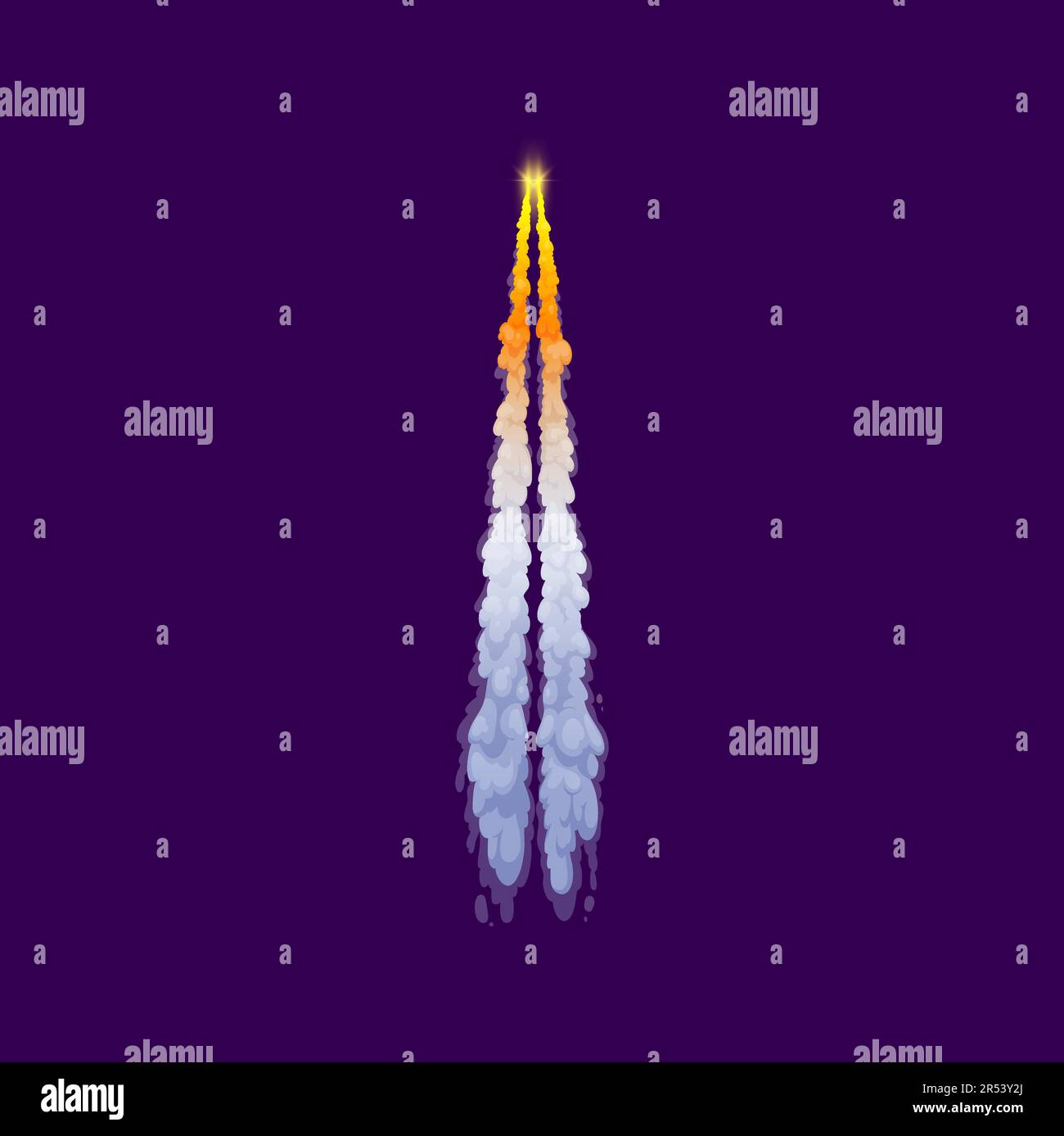Cartoon rocket smoke trail with jet fire and steam clouds. Vector ...