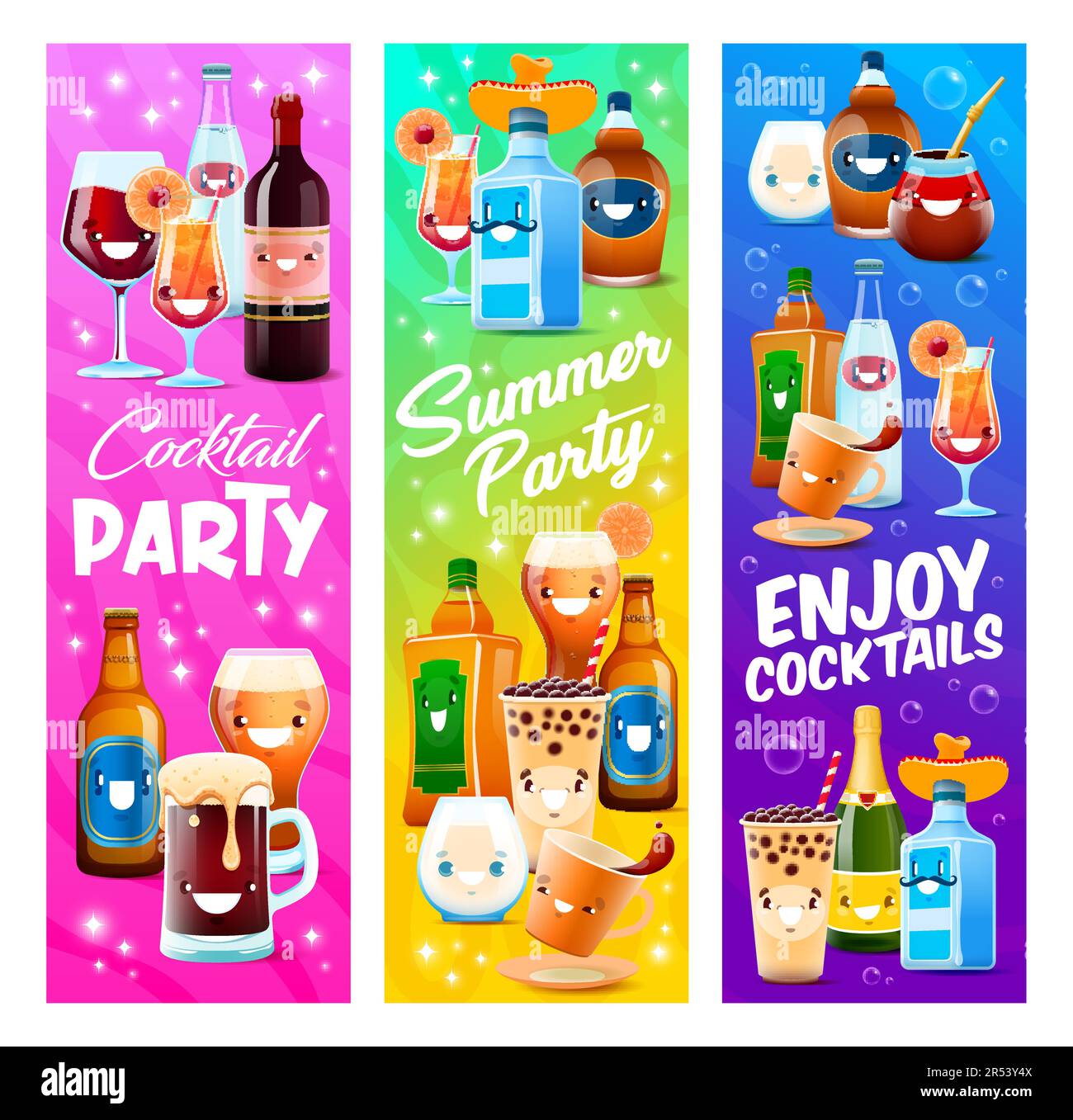 Cartoon drink and cocktail characters. Pub cocktail, cafe alcohol ...