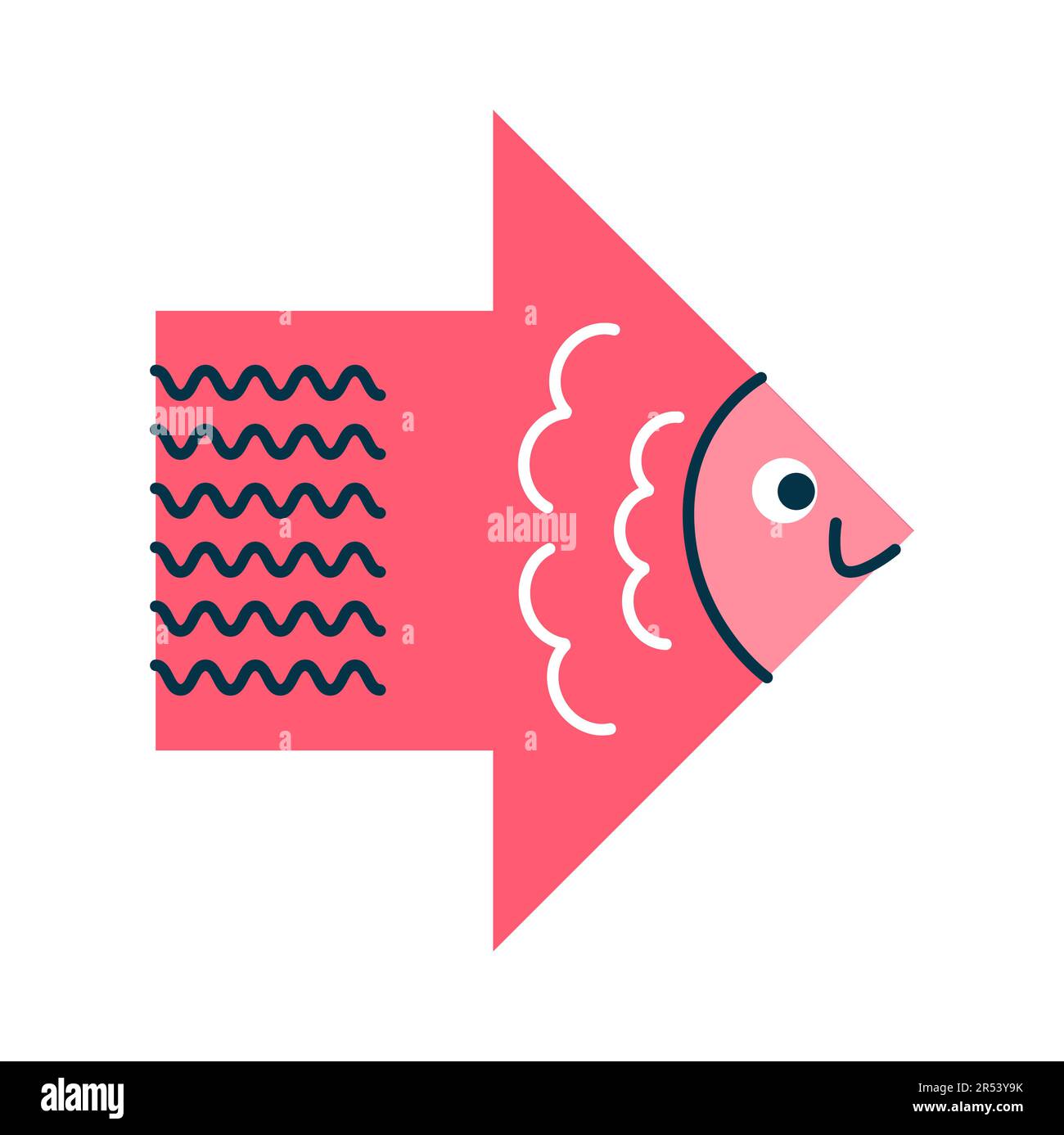 Red arrow fish cartoon character with funny face, math shape comic ...