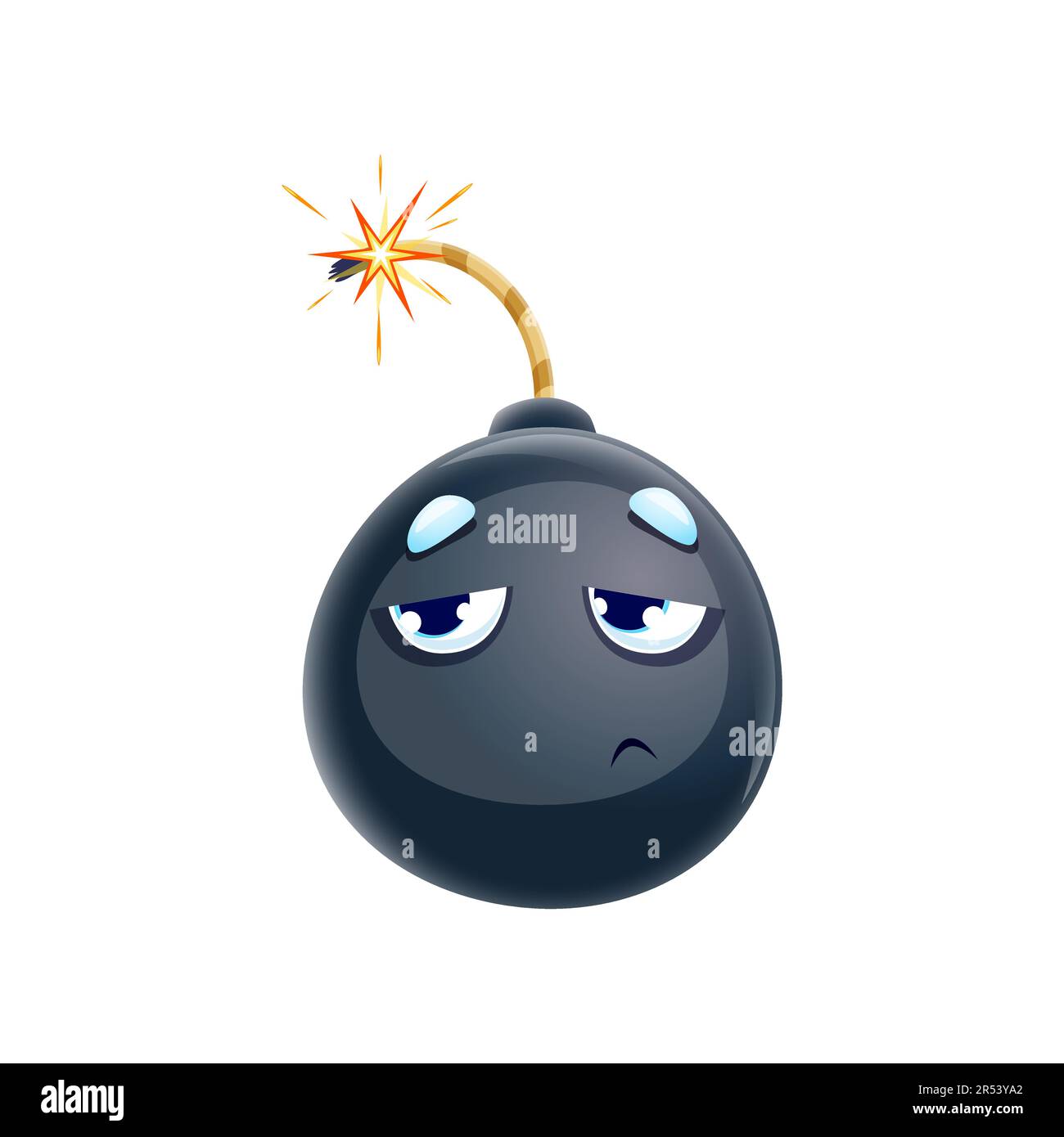 Cartoon sad bomb character with wick or fuse. Explosive, weapon ...