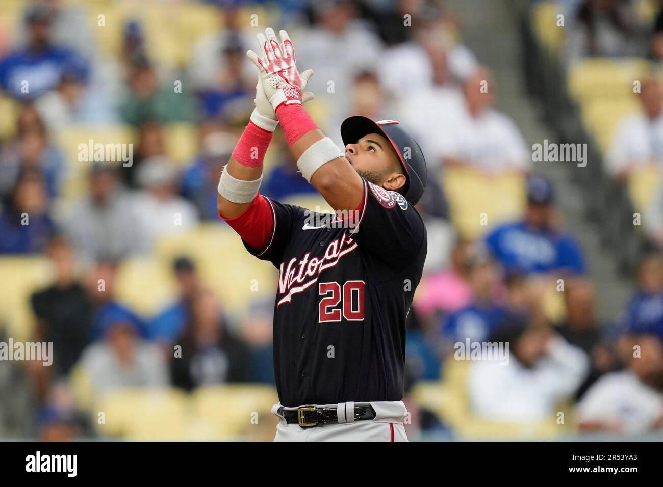 Washington Nationals' Keibert Ruiz (20) celebrates after hitting a home ...
