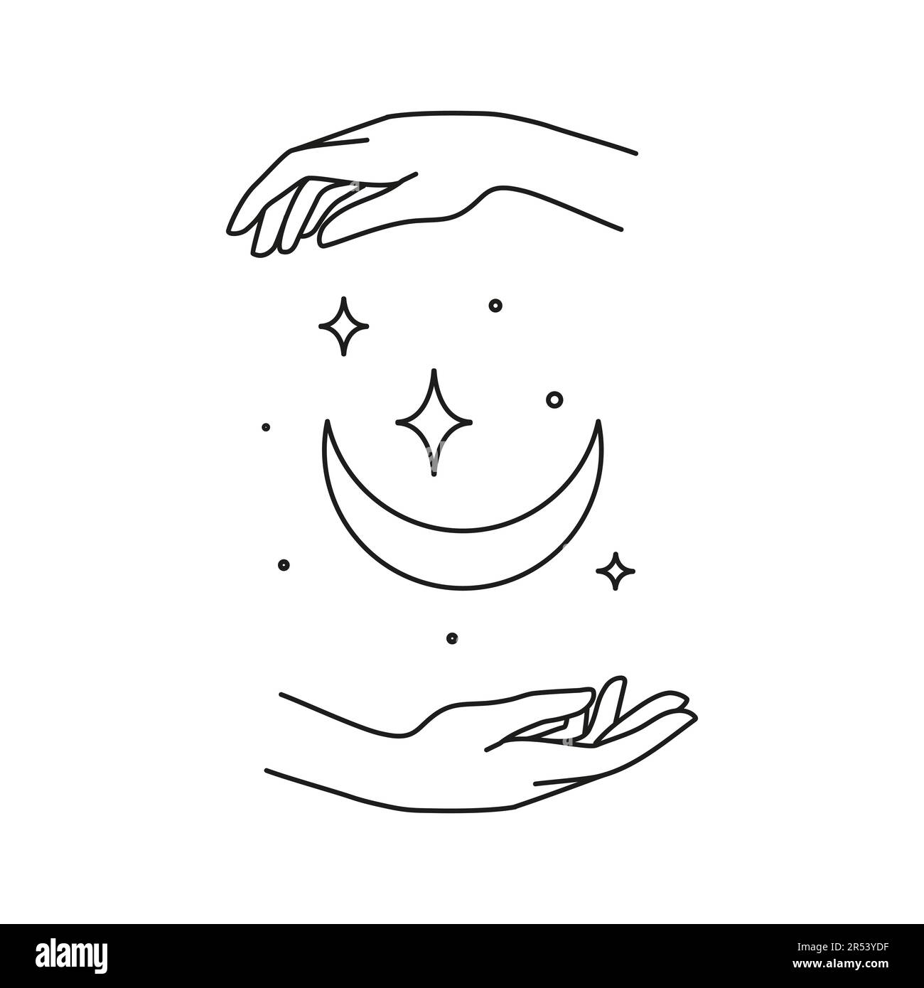 Female hands with moon and star, mystic tattoo thin line icon. Vector ...
