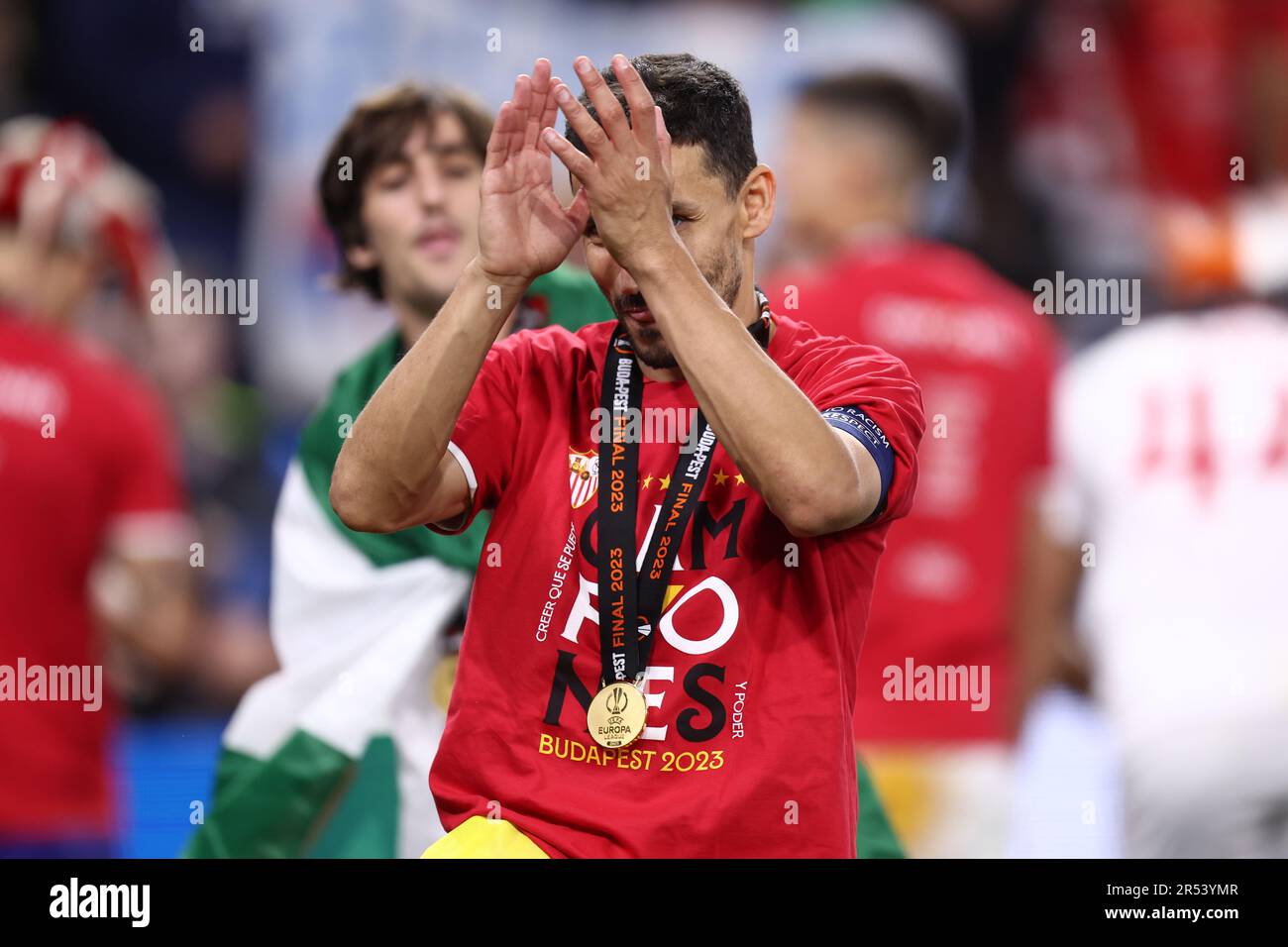 Budapest, Hungary. 31st May, 2023. Jesus Navas of Sevilla FC celebrates ...