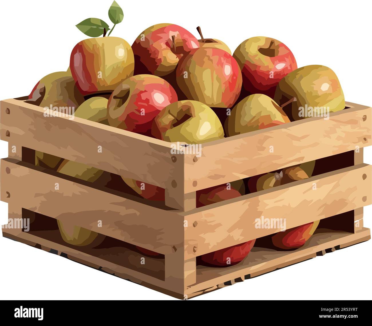 Juicy apples in wooden crate, symbol of harvest Stock Vector Image ...