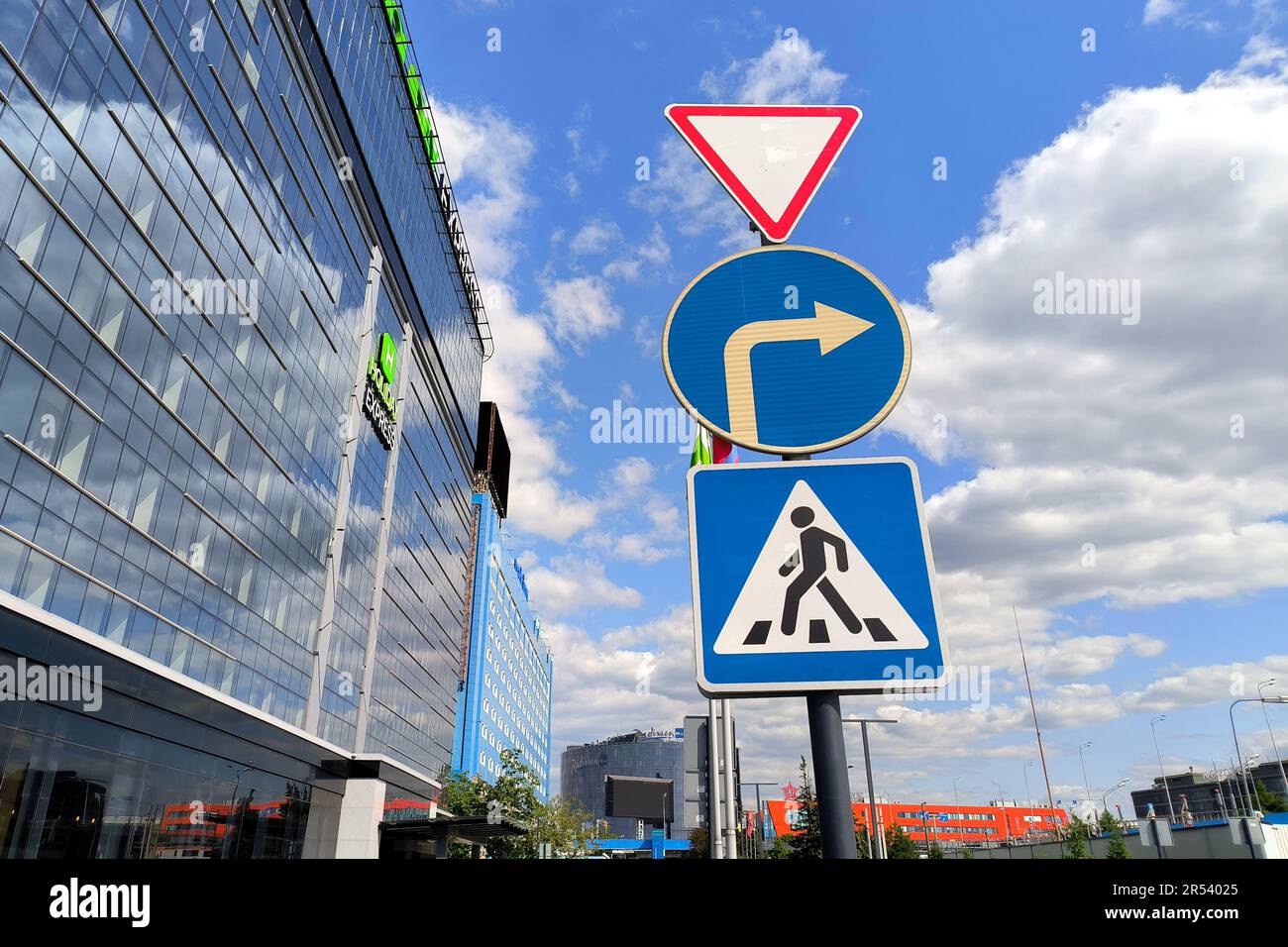 Russian Federation. Moscow. Road signs at the Holiday Inn Sheremetyevo ...