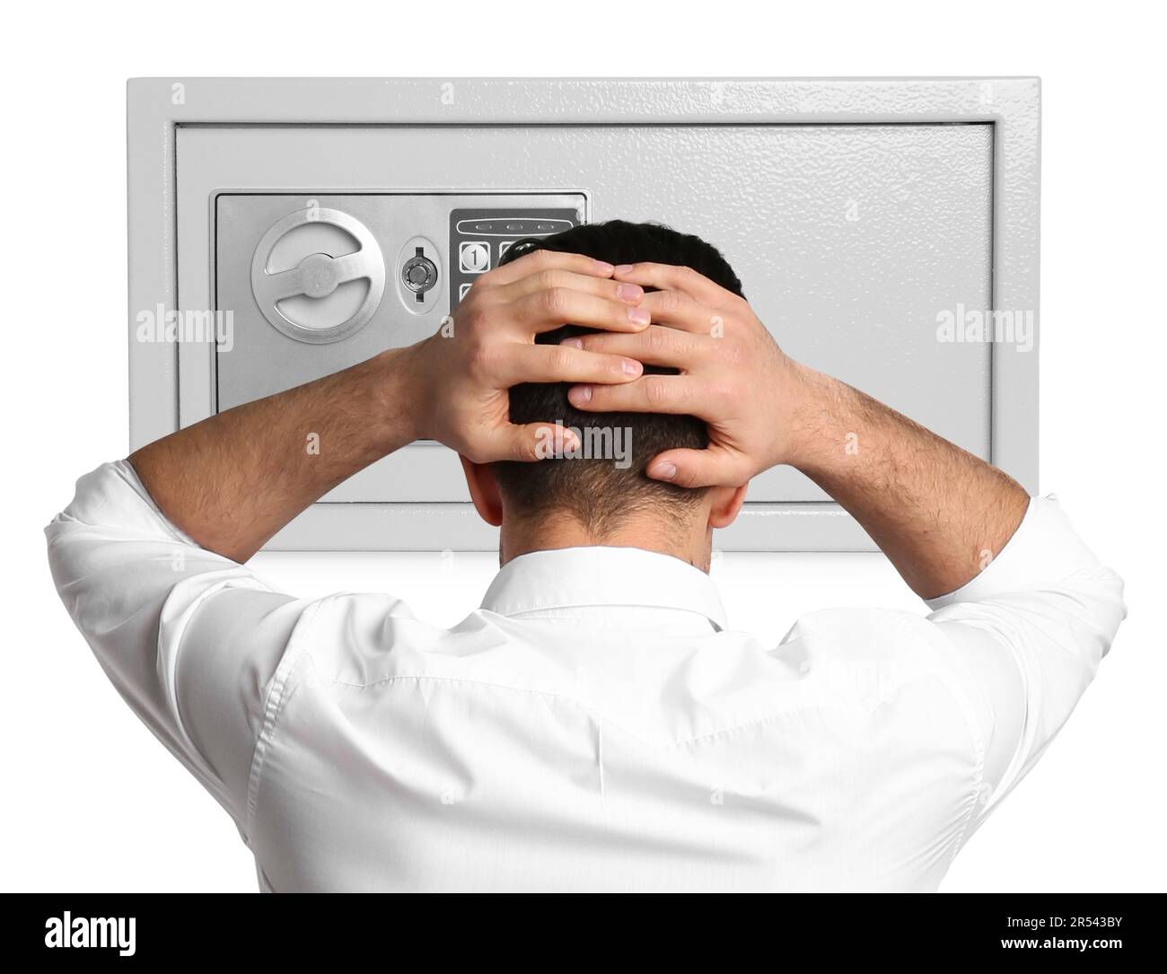 Financial security, keeping money. Thoughtful businessman in front of ...