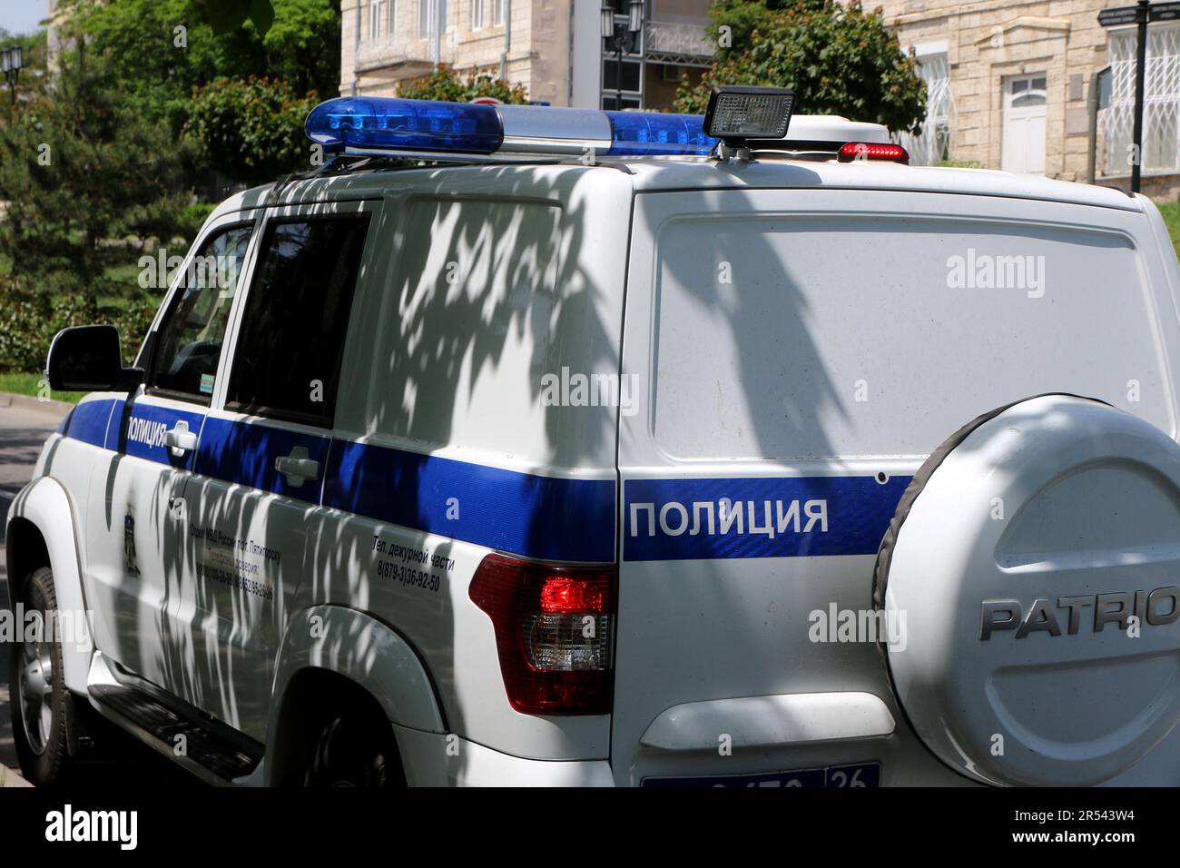 Russian Federation. Pyatigorsk. Caucasus. A police car patrols and ...