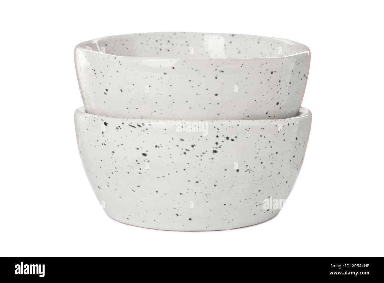 Beautiful empty ceramic bowls on white background Stock Photo - Alamy
