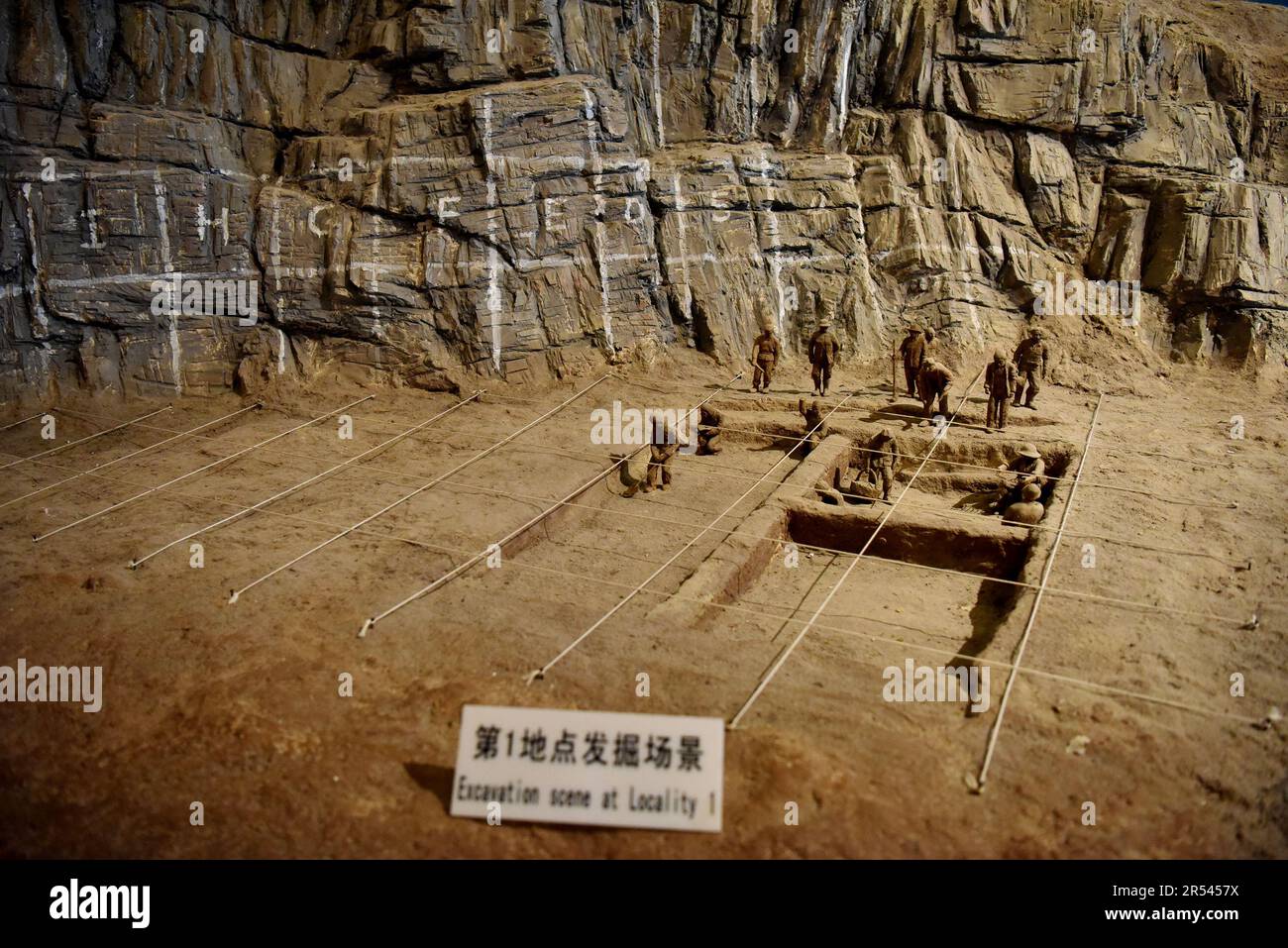 BEIJING, CHINA - MAY 31, 2023 - A sand table shows the archaeological ...