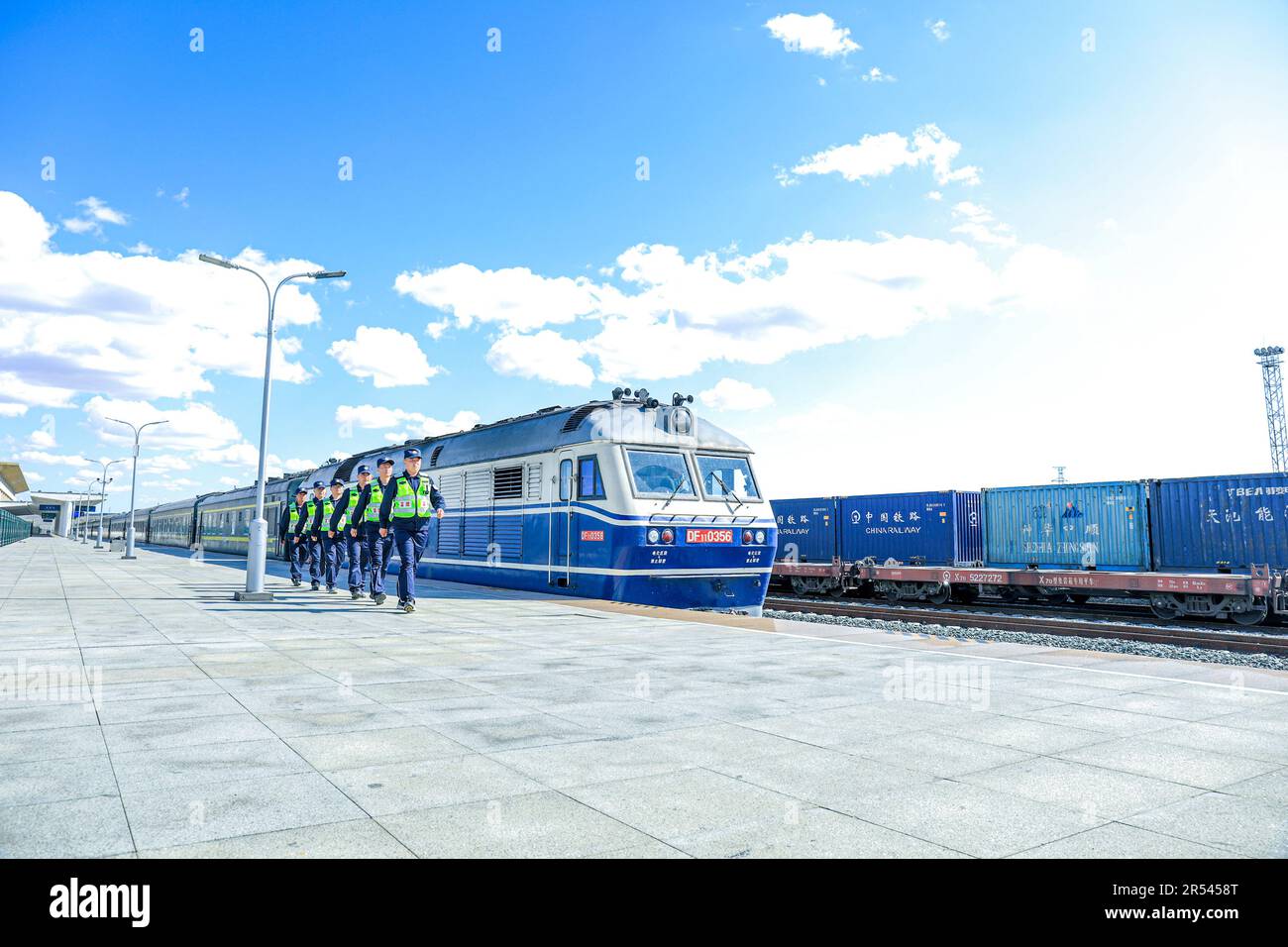 ALTAY, CHINA - MAY 31, 2023 - Road guards patrol a railway line in ...