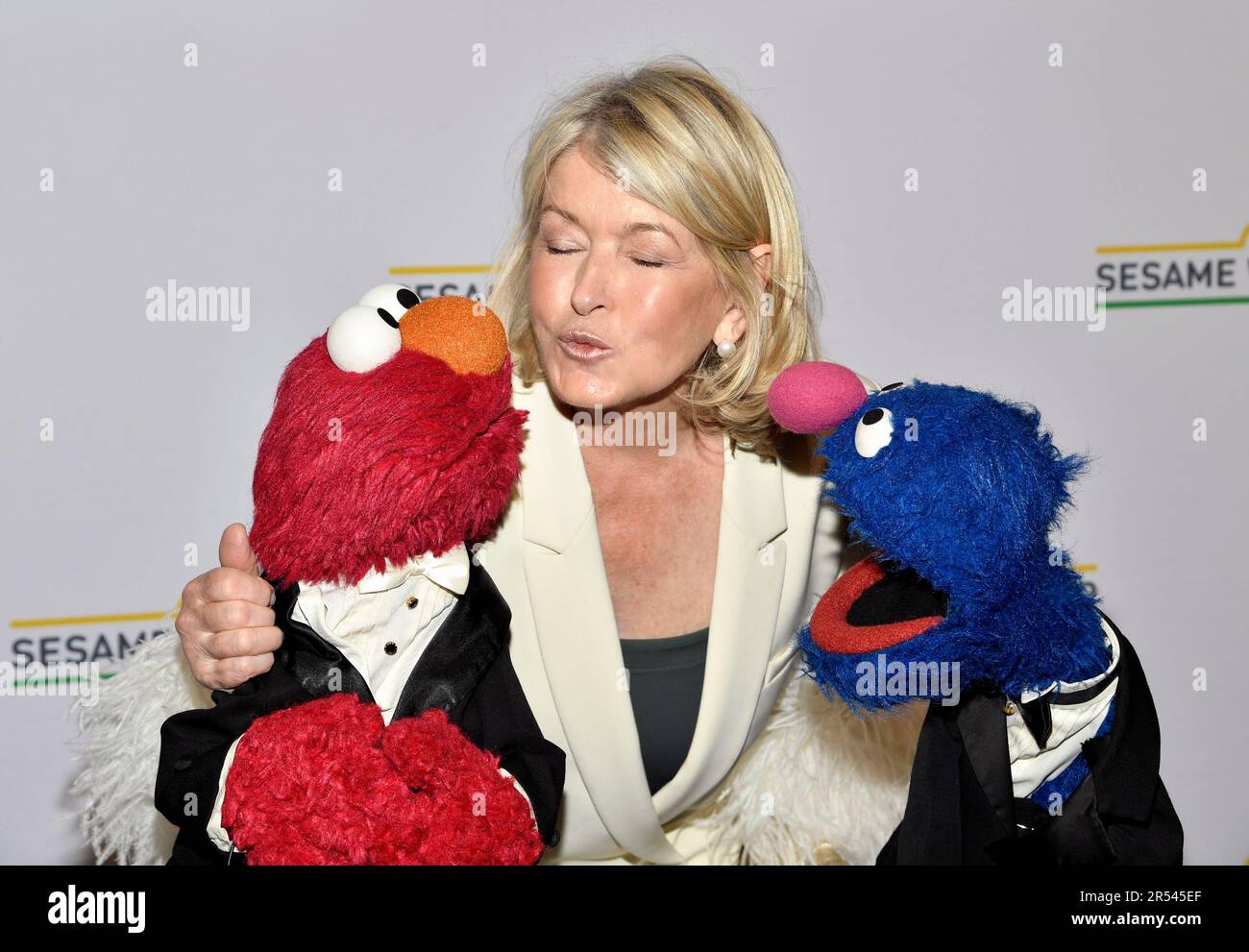 Martha Stewart, center, poses with Elmo, left, and Grover at the Sesame ...