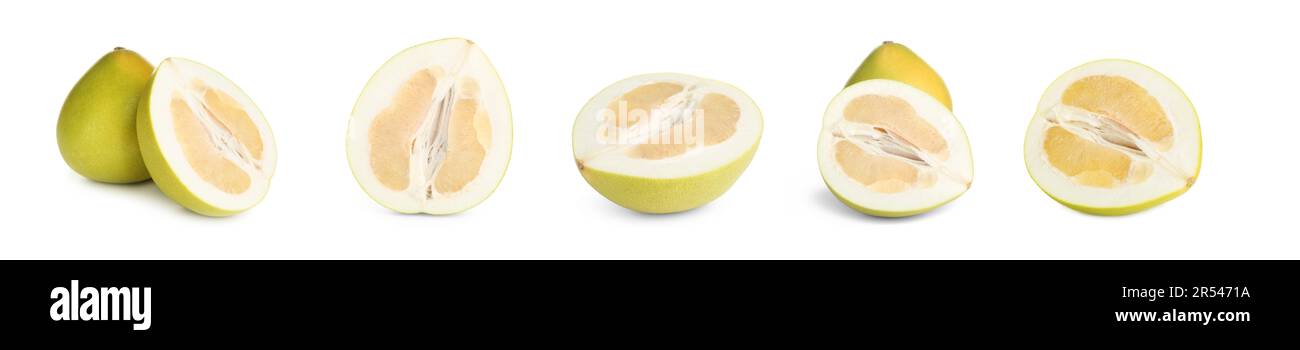 Set of fresh pomelo fruits on white background Stock Photo - Alamy