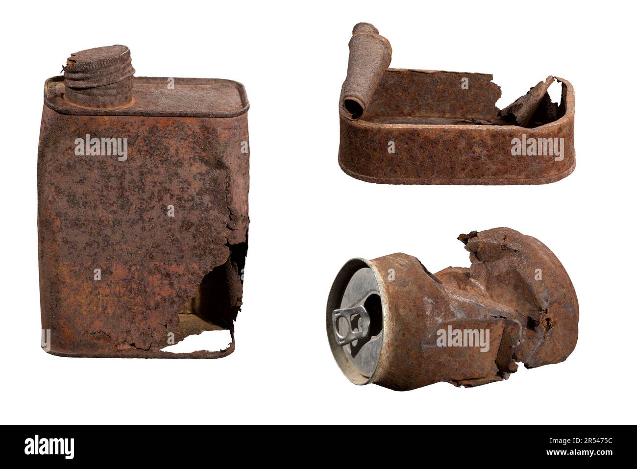 Old rusty tin can packaging discarded scrap metal waste trash garbage ...