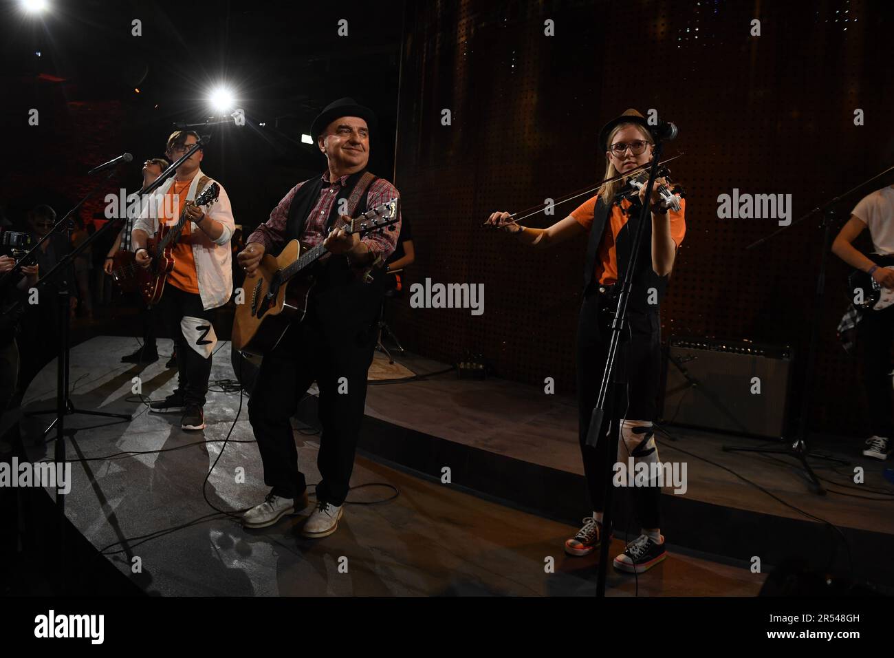 Moscow. Chaif group member Vladimir Shakhrin performs at the National ...