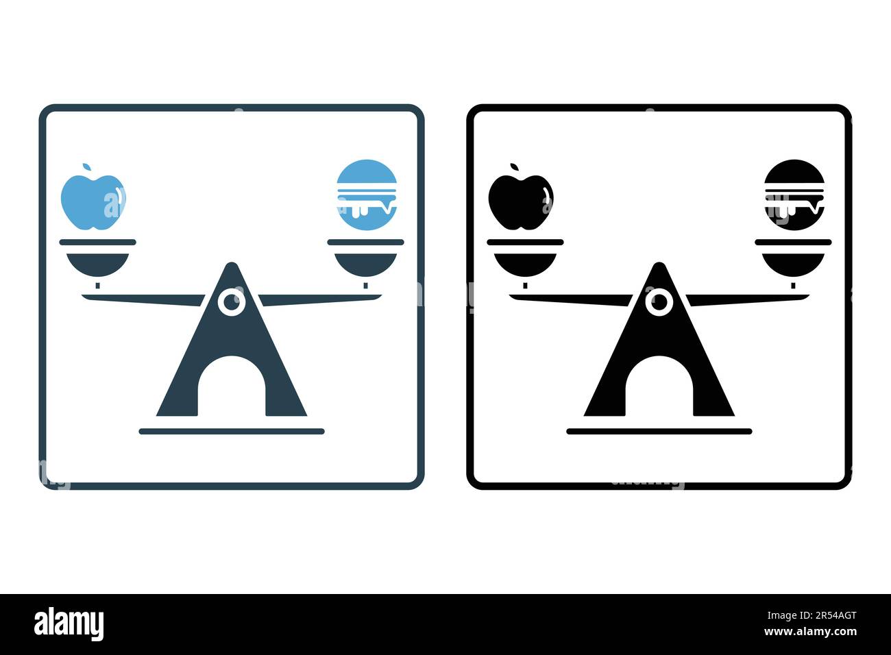 balanced diet icon. apples, burgers and scales. icon related to ...