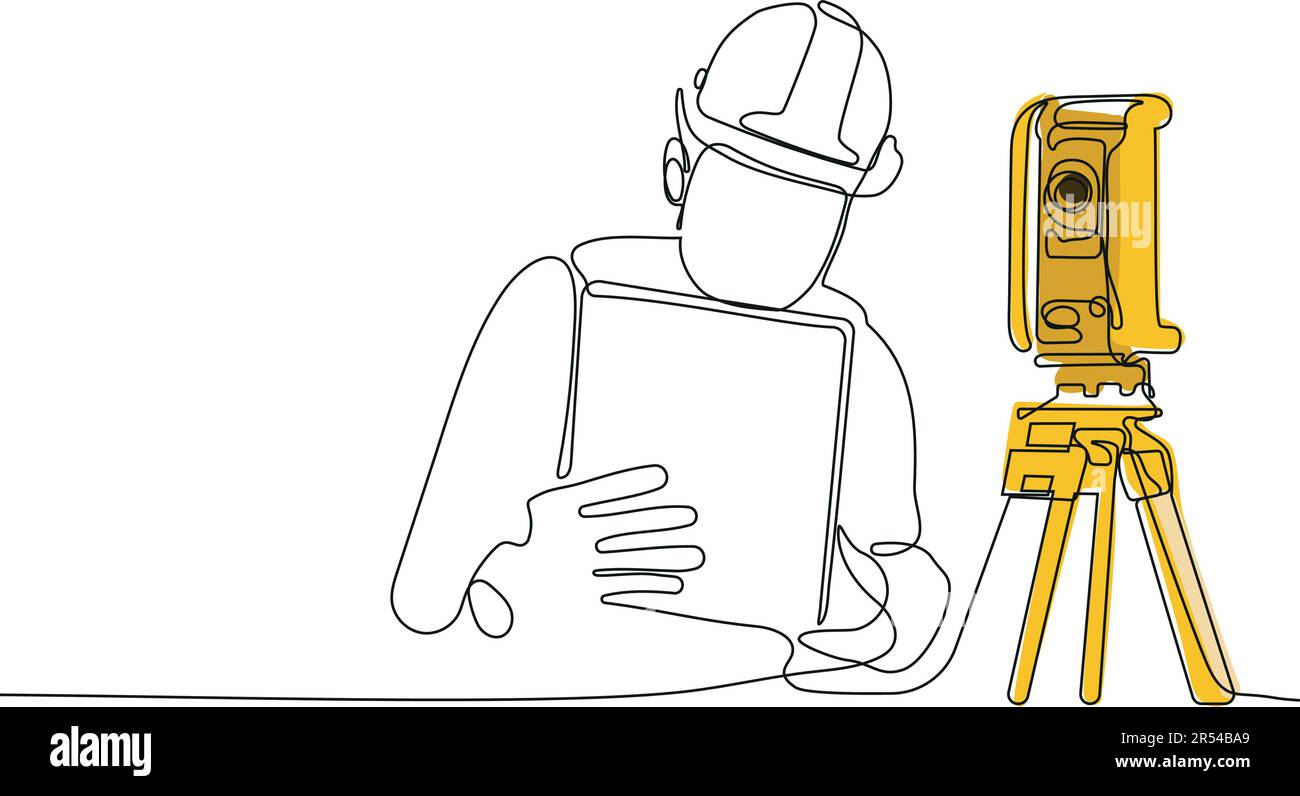 Close up of Caucasian worker with helmet on head using tablet for work ...