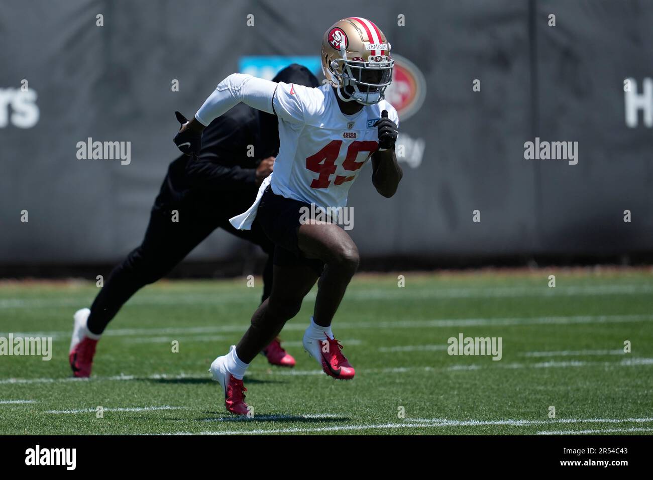 San Francisco 49ers' D'Shawn Jamison takes part in an NFL football ...