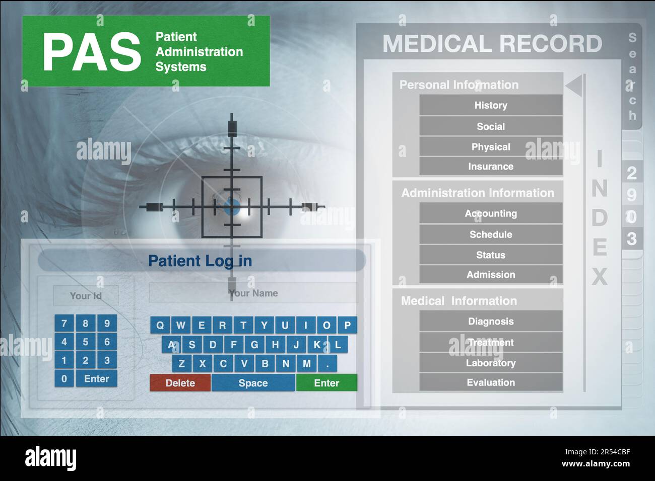 Patient check-in system with iris scanning to link patient's medical ...