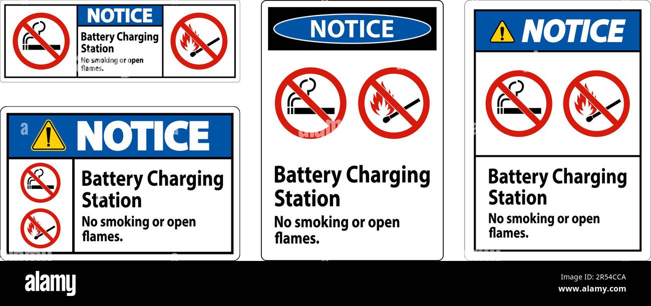 Notice Sign Battery Charging Station, No Smoking Or Open Flames Stock ...