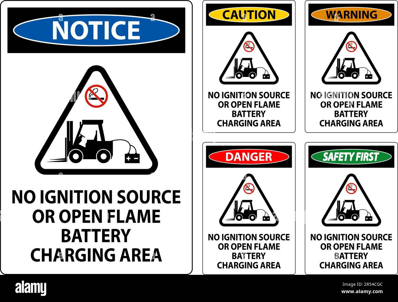 Warning Sign No Ignition Source Or Open Flame, Battery Charging Area ...