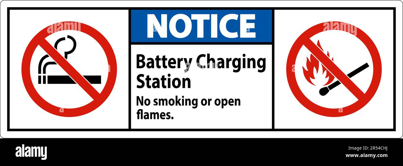 Notice Sign Battery Charging Station, No Smoking Or Open Flames Stock ...