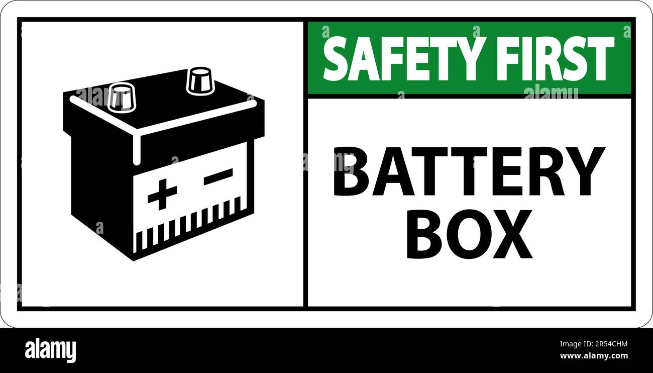 Safety First Battery Box with Icon Sign On White Background Stock ...