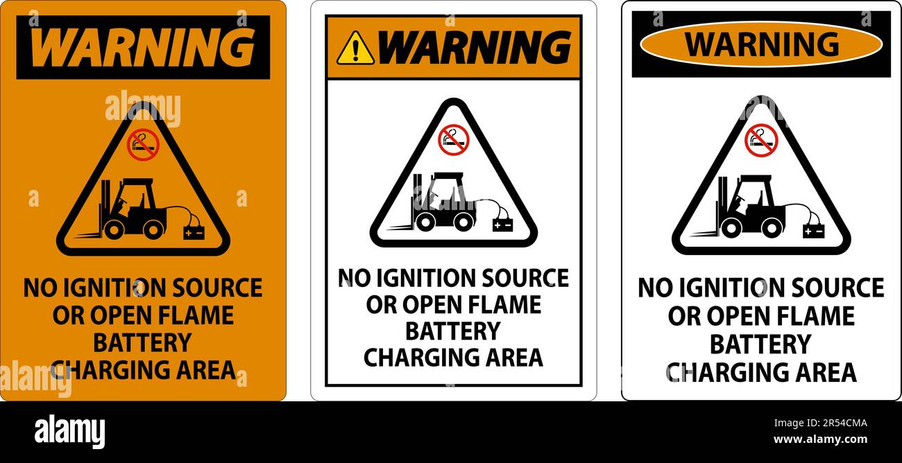Warning Sign No Ignition Source Or Open Flame, Battery Charging Area ...
