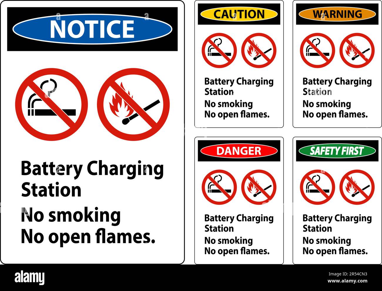 Danger Sign Battery Charging Station, No Smoking, No Open Flames Stock ...
