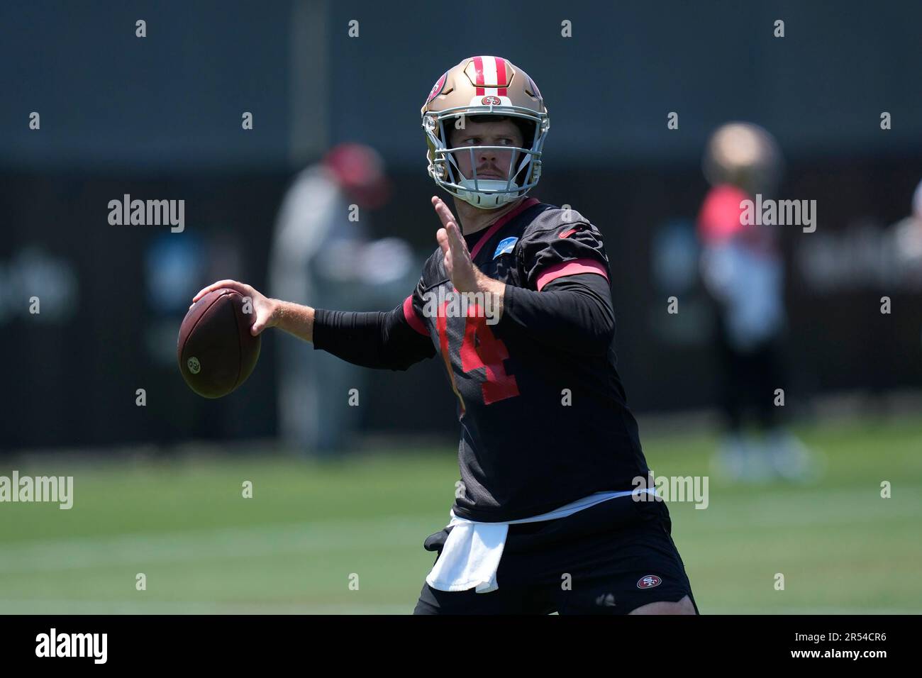 San Francisco 49ers quarterback Sam Darnold takes part in an NFL ...
