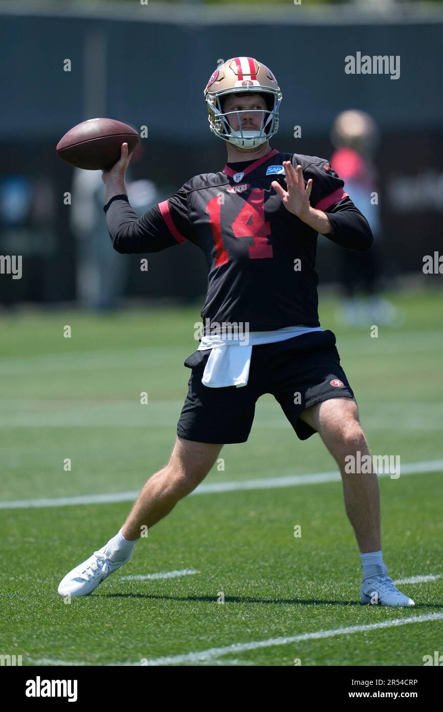 San Francisco 49ers quarterback Sam Darnold takes part in an NFL ...