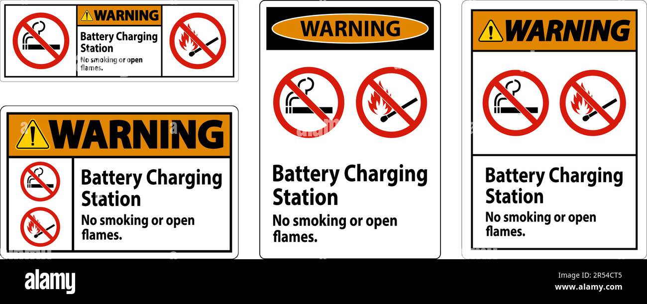 Warning Sign Battery Charging Station, No Smoking Or Open Flames Stock ...