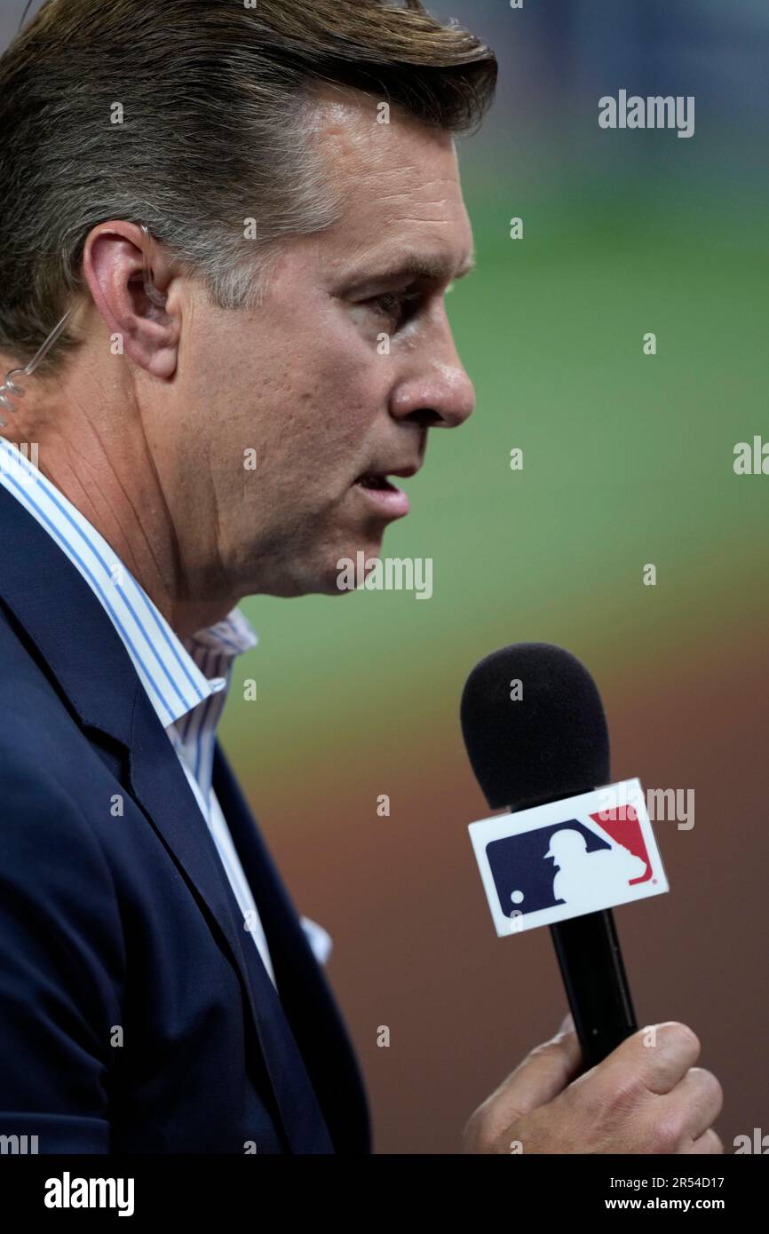 Bob Scanlan, field reporter for the San Diego Padres, goes on the air ...