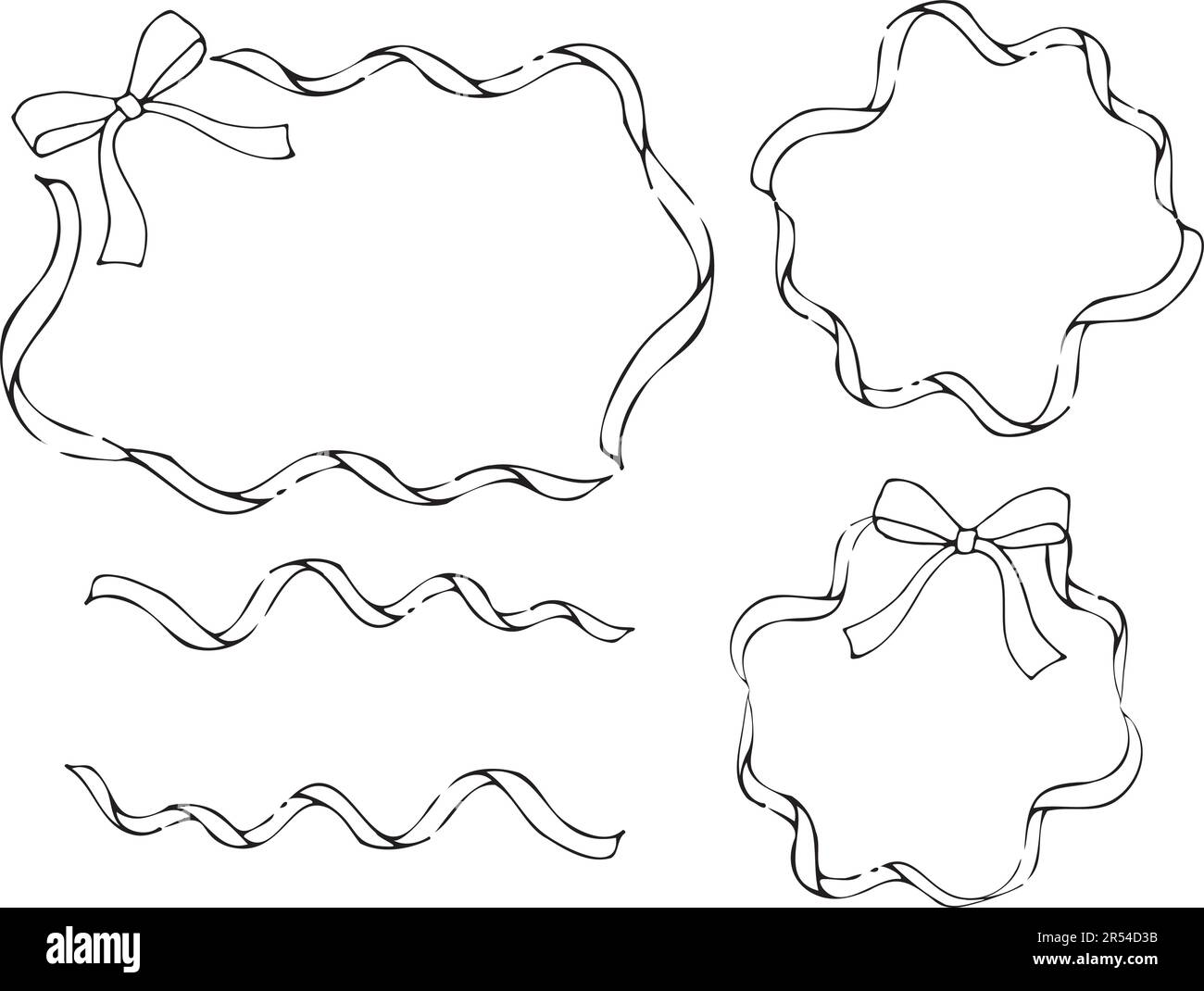 White ribbon frames. Hand drawn monochrome illustrations. Materials ...