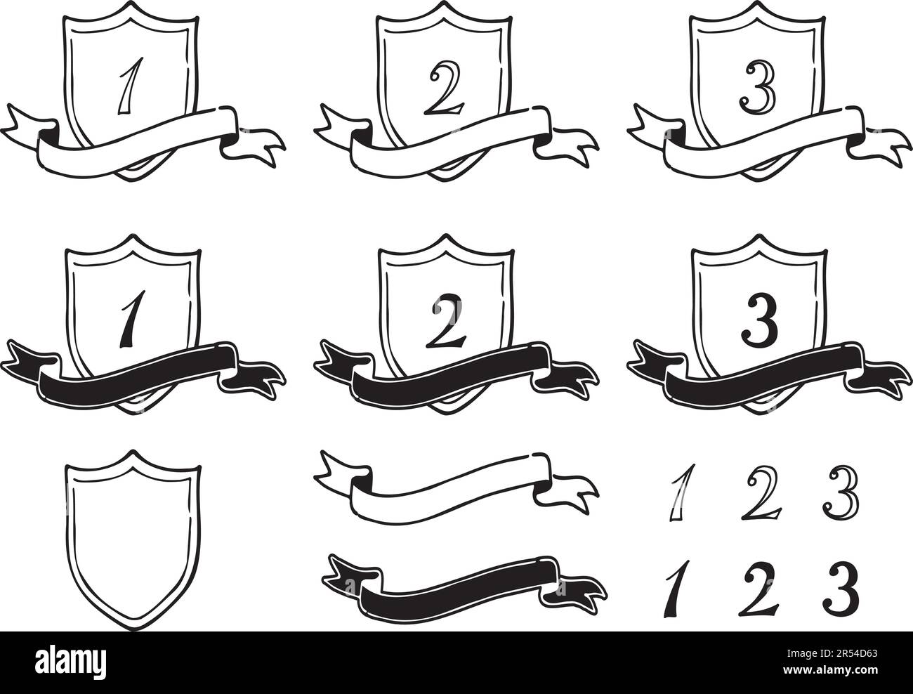 Ranking material for shields with diagonal ribbons. Black-and-white ...