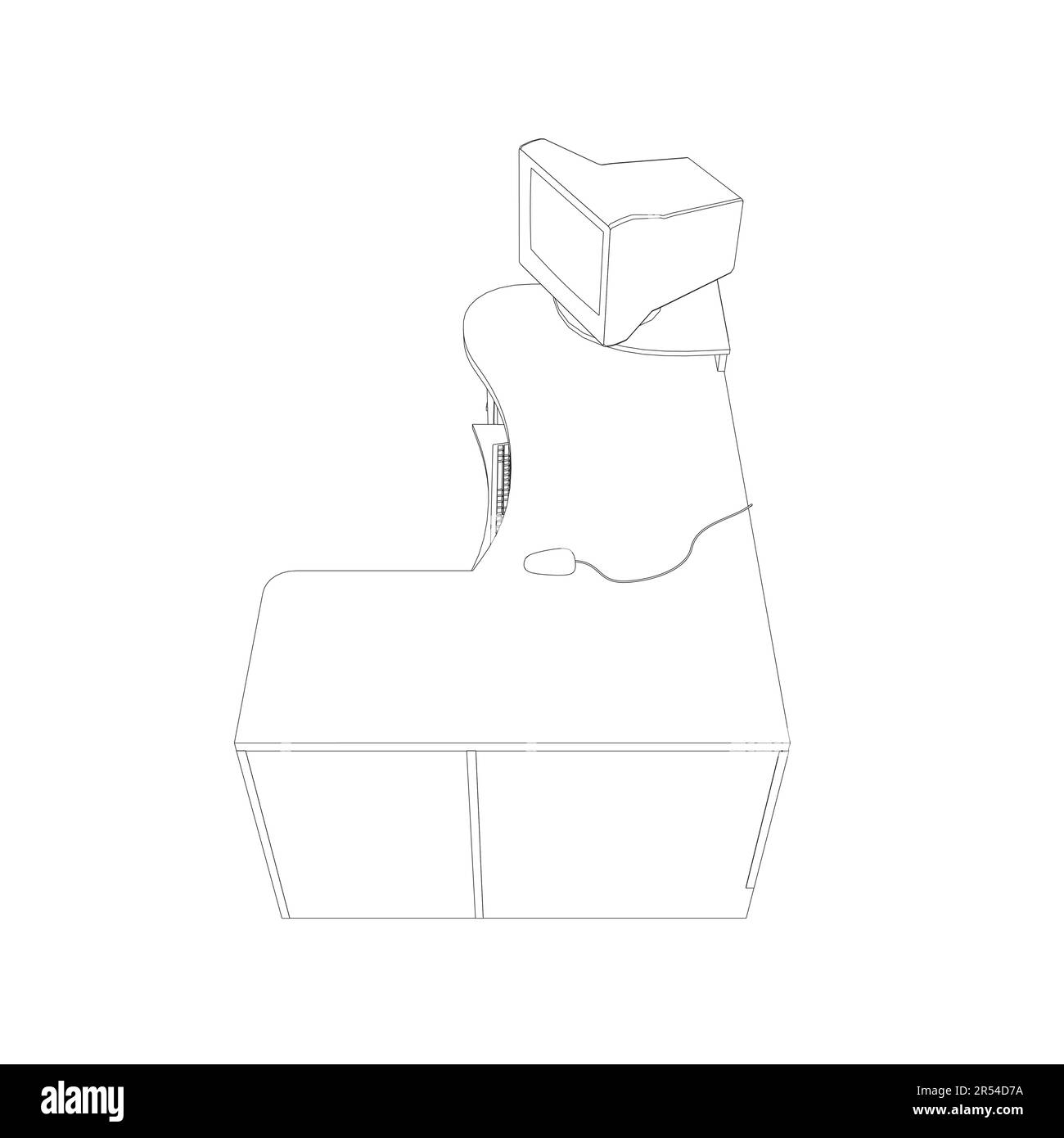 Line Drawing Of Retro Old Classic Personal Computer Processor Unit Vintage Cpu With Analog
