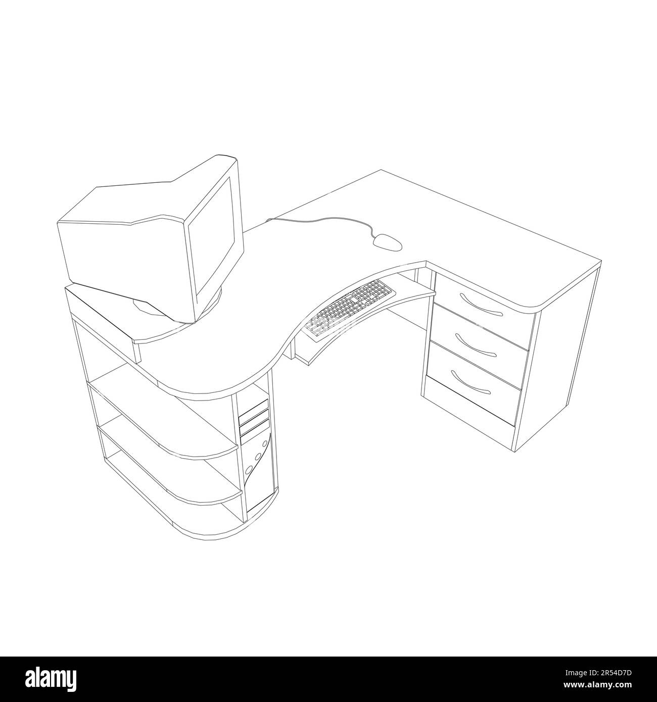Line Drawing Of Retro Old Classic Personal Computer Processor Unit