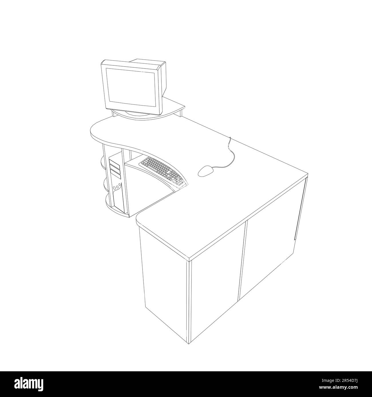 Line drawing of retro old classic personal computer processor unit ...