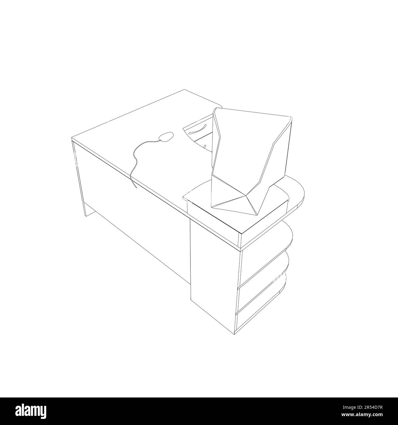 Line drawing of retro old classic personal computer processor unit ...