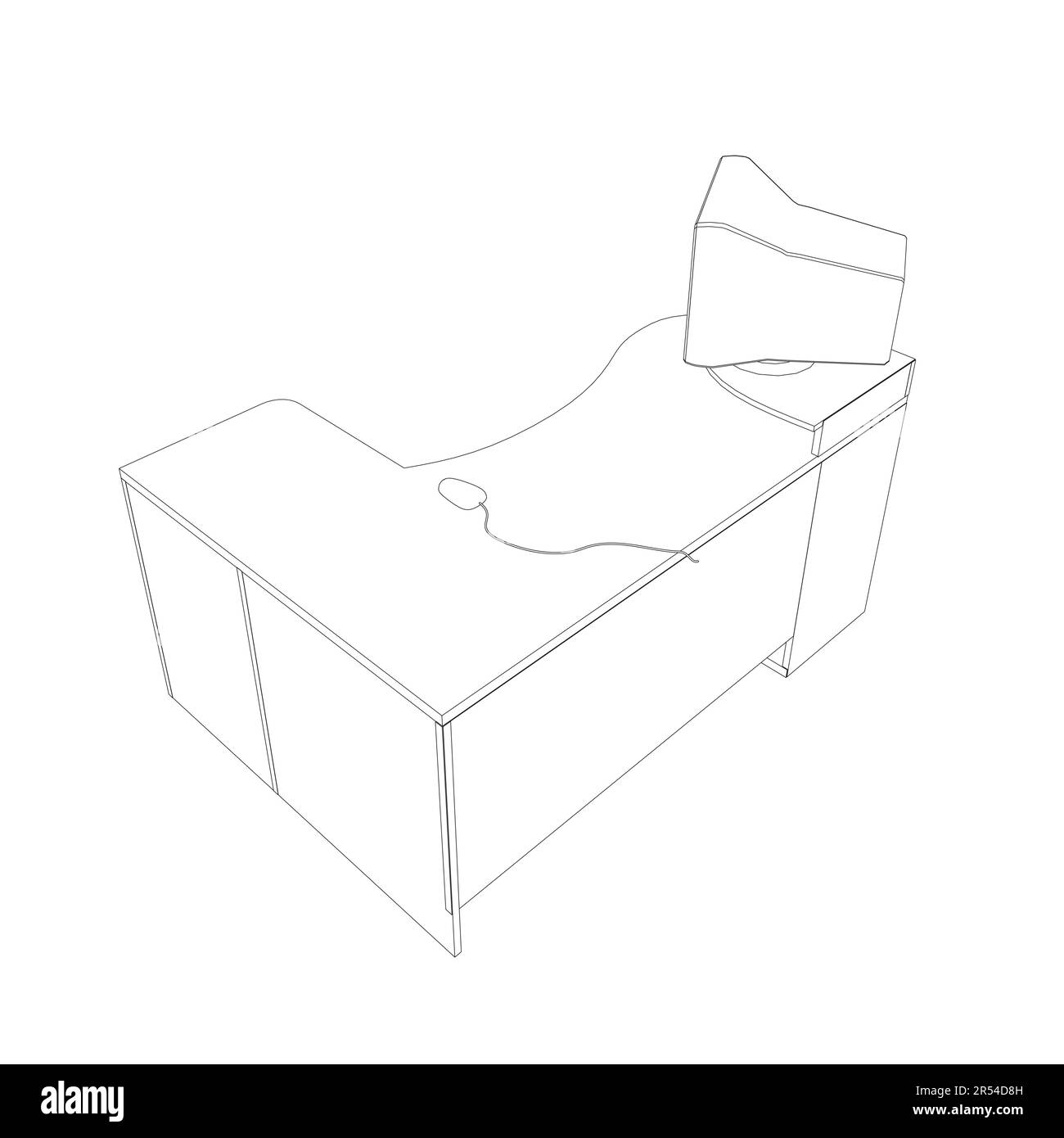 Line Drawing Of Retro Old Classic Personal Computer Processor Unit
