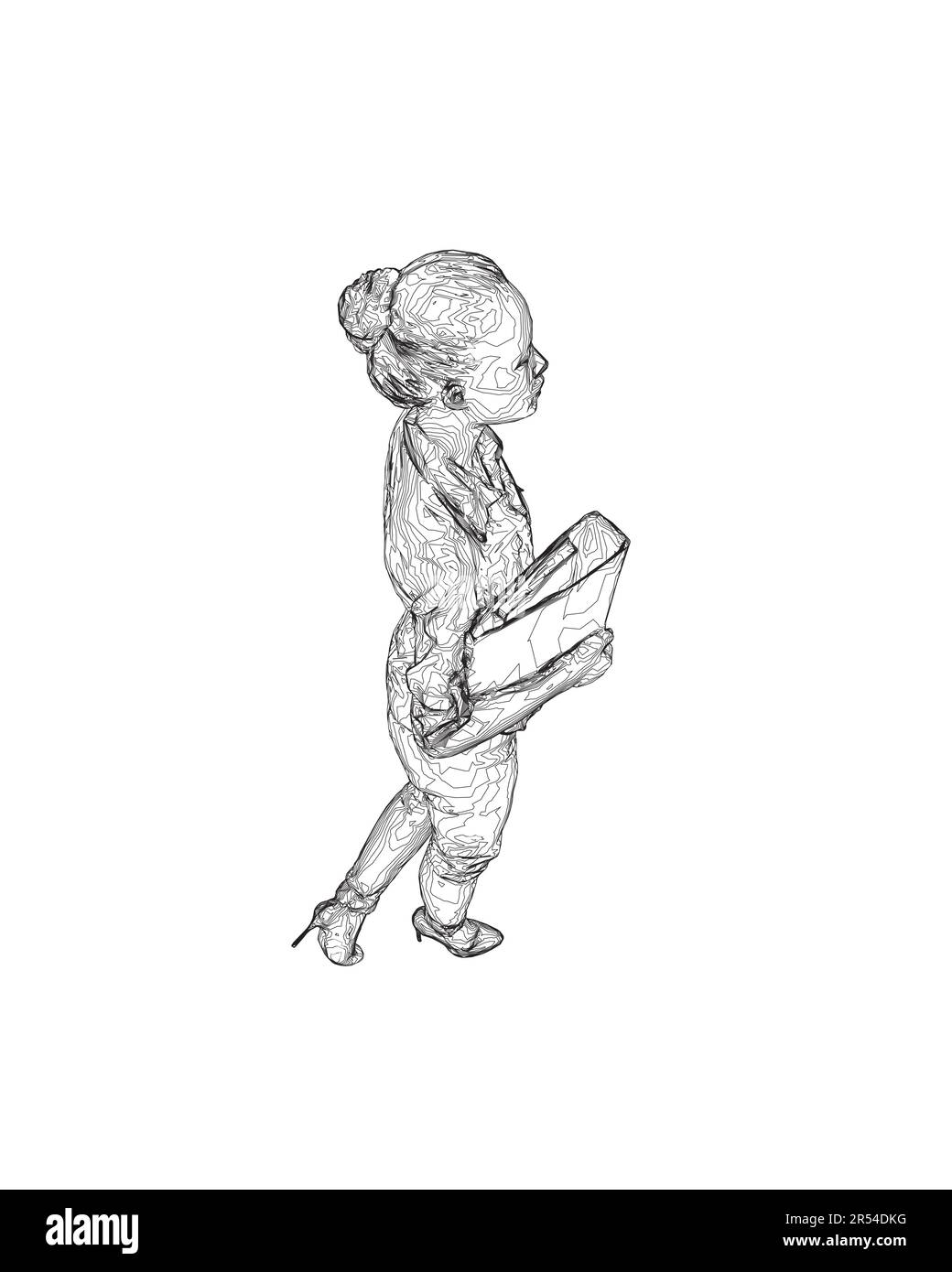 Drawing of fashionable young woman walking with folder with documents ...