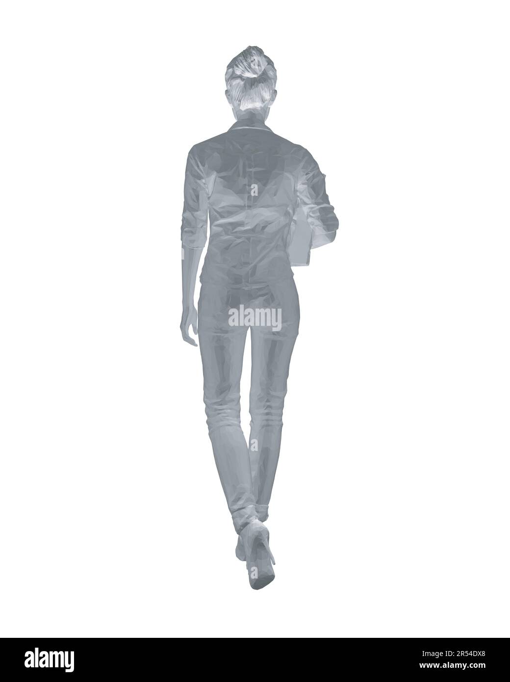 Polygonal drawing of fashionable young woman walking with folder with ...