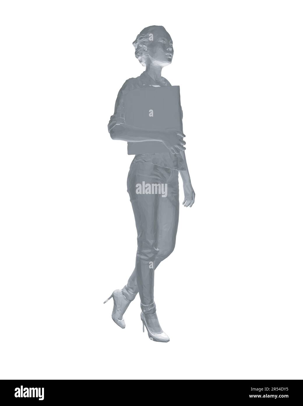 Polygonal drawing of fashionable young woman walking with folder with ...
