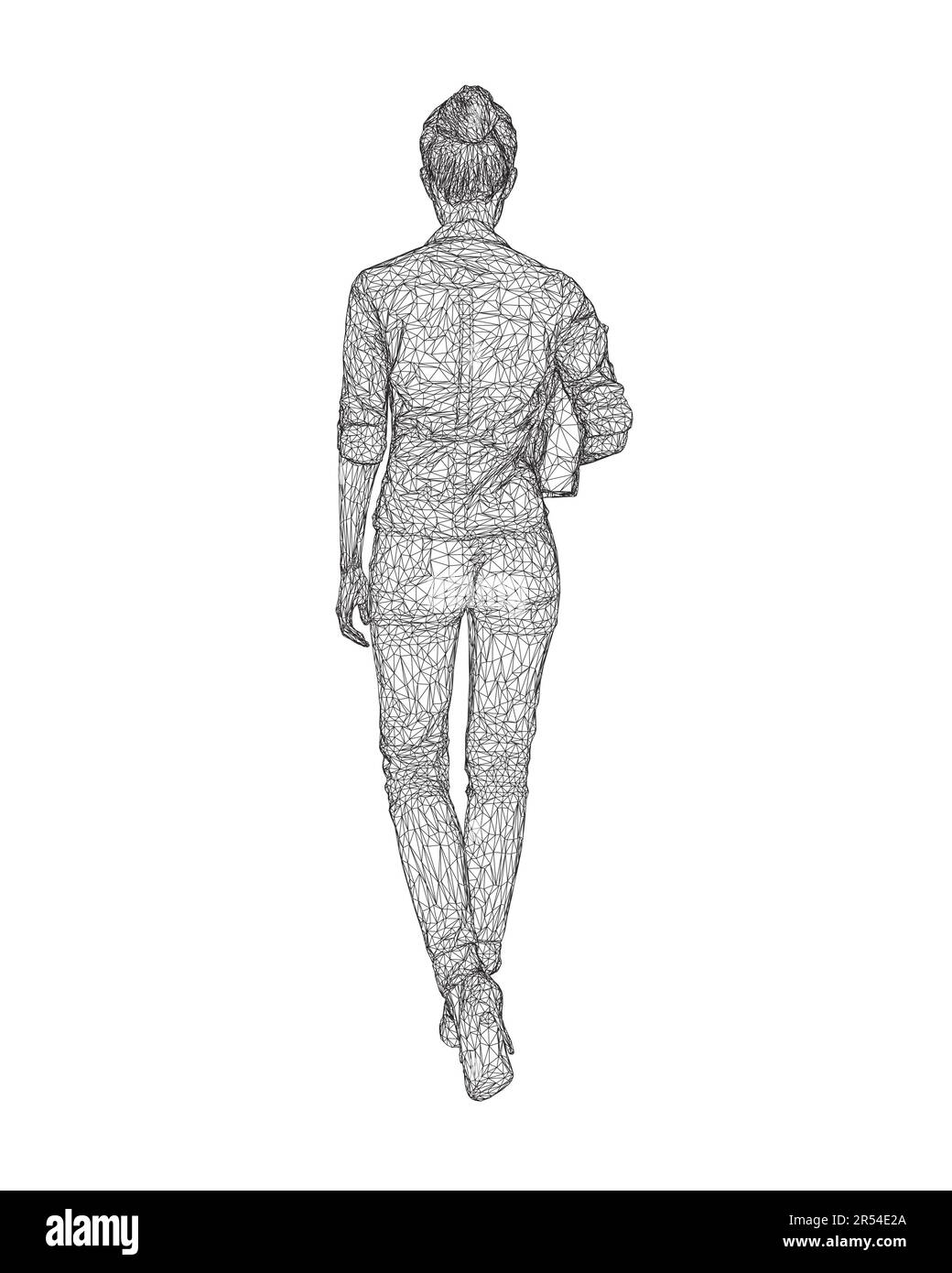 Wireframe of fashionable young woman walking with folder with documents ...