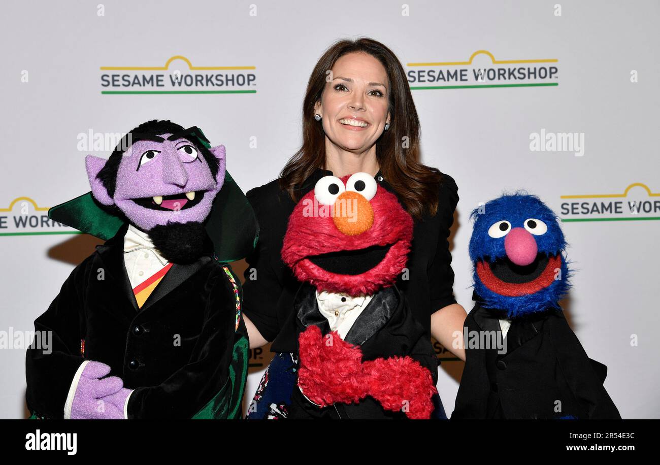 CNN anchor Erica Hill, center, poses with Count von Count, Elmo and ...